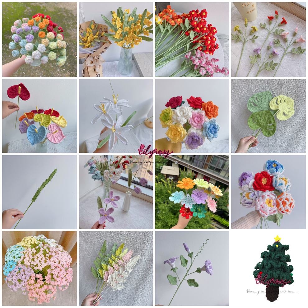 100 crochet flowers patterns + 20 balls yarn + 100 stems , PDF + Video ...